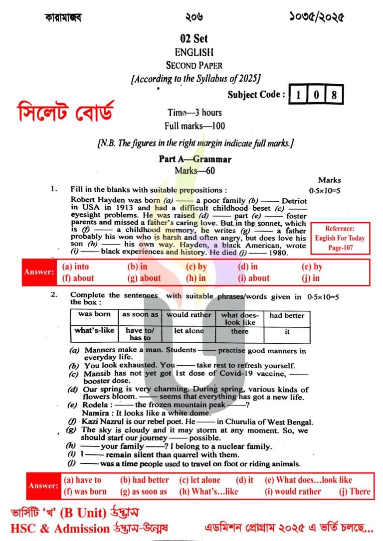HSC 2025 English 2nd Paper Solution and Question | এইচএসসি ২০২৫ ইংরেজি ...