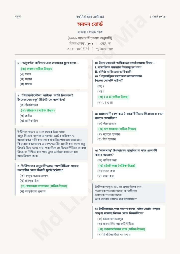 HSC Bangla 1st Paper Solution 2026 (All Boards)